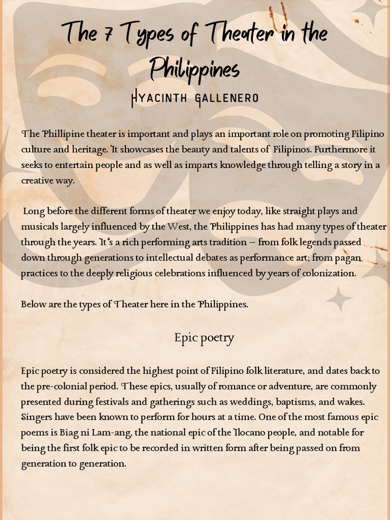 Seven Types of Philippine Theater | PDF | Philippines | Dances