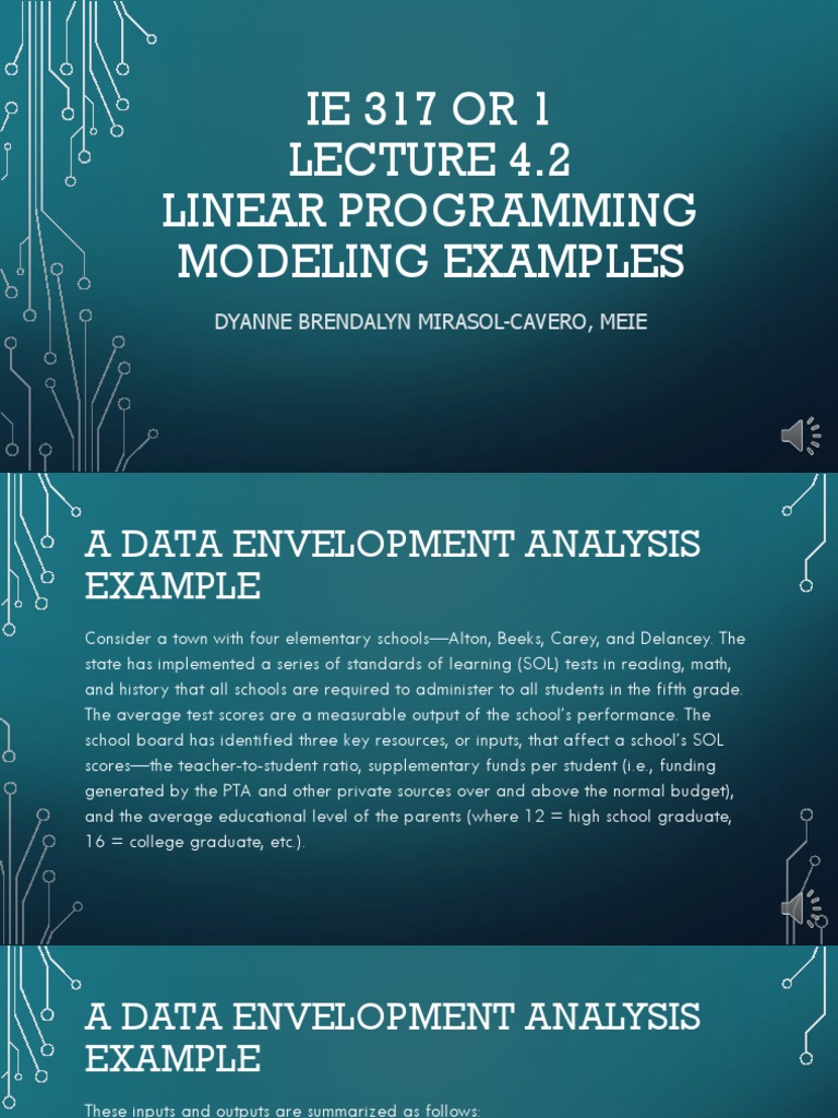IE 317 OR 1 Linear Programming Modeling Examples: Dyanne Brendalyn Mirasol-Cavero, Meie | PDF ...