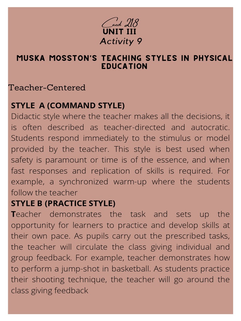 Styles in Physical Education | PDF | Teachers | Learning