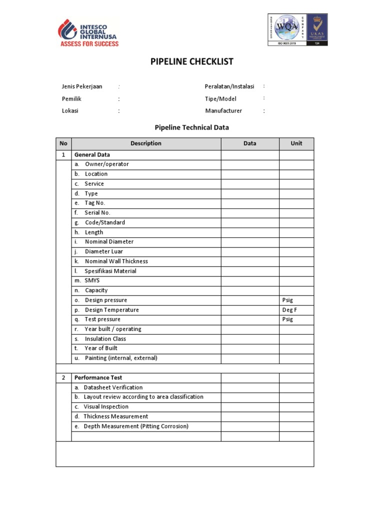 Pipeline Checklist | PDF