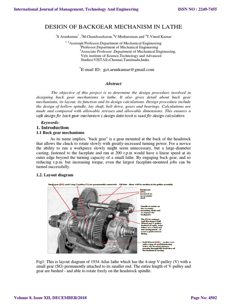 Back Gear Mechanism Design in Lathes | PDF | Belt (Mechanical) | Gear