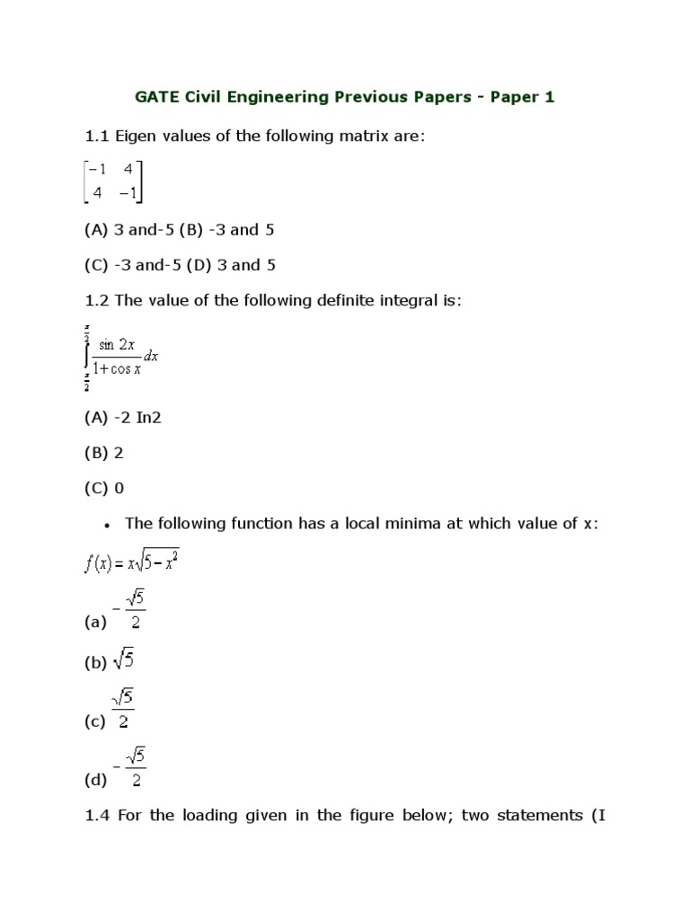 GATE Civil Engineering Previous Papers | PDF | Applied And ...