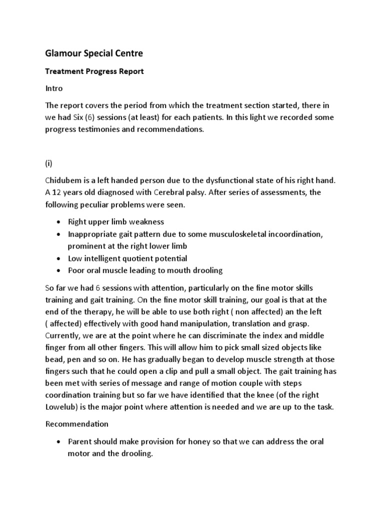 Progress Report Sample | PDF | Medical Specialties | Cognitive Science