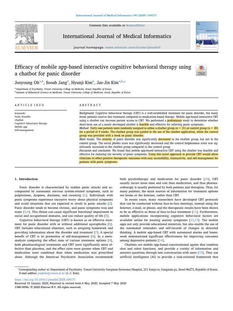 Efficacy of Mobile App-Based Interactive Cognitive Behavioral Therapy ...