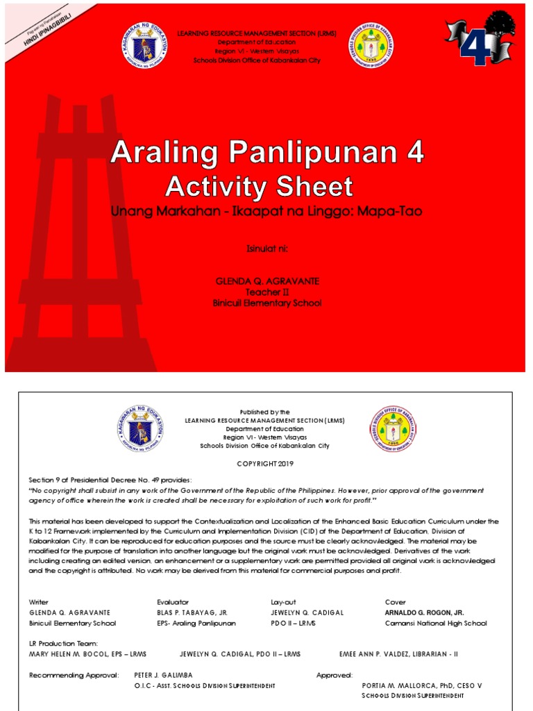 Mapa-Tao Activity Sheet in Araling Panlipunan 4 | PDF | Government ...