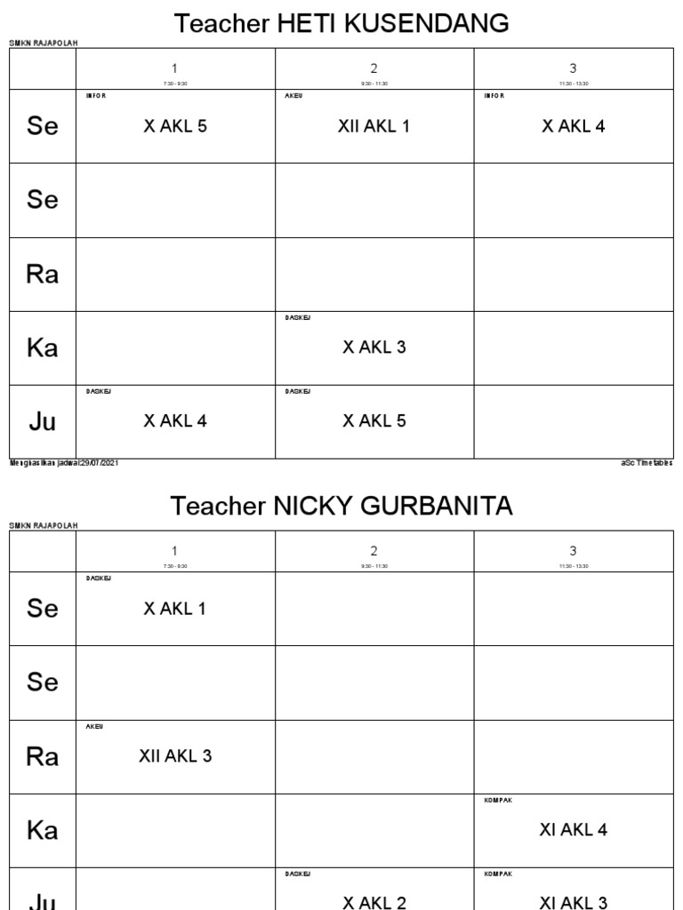 Jadwal Per Guru Daring 2021-2022 | PDF