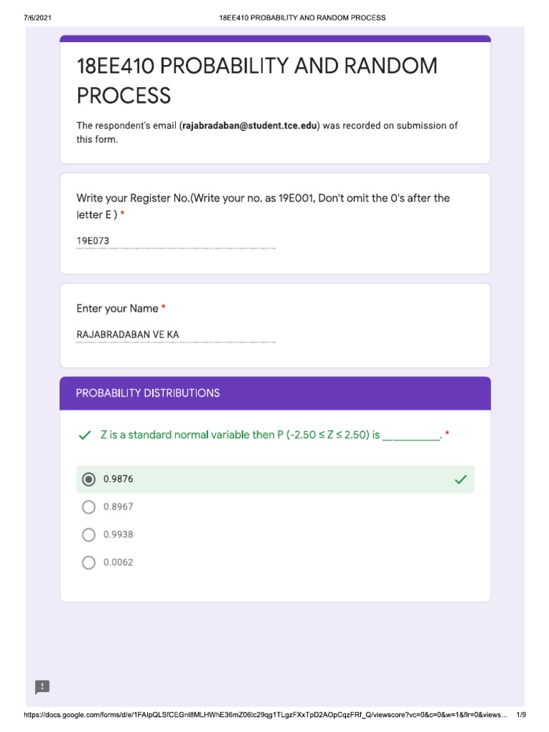 Probability and Random Process MCQ | PDF