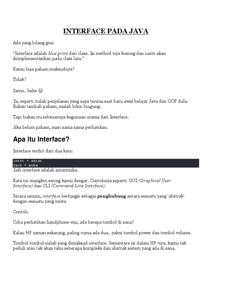 MENGERTIKAN KONSEP INTERFACE DI JAVA | PDF