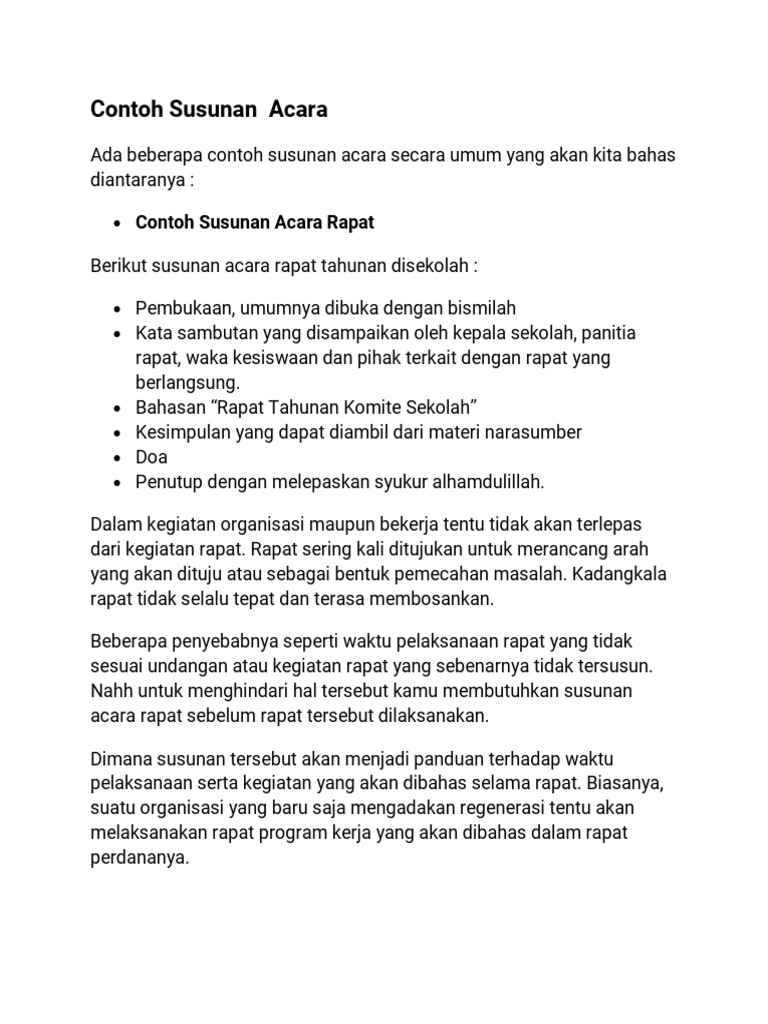 Contoh Susunan Acara Rapat | PDF