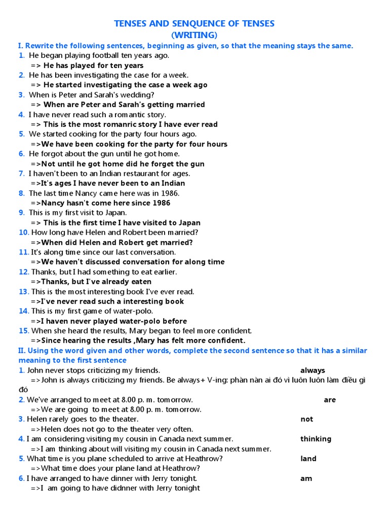 Tenses and Sentence Rewriting Guide | PDF | Language Arts & Discipline