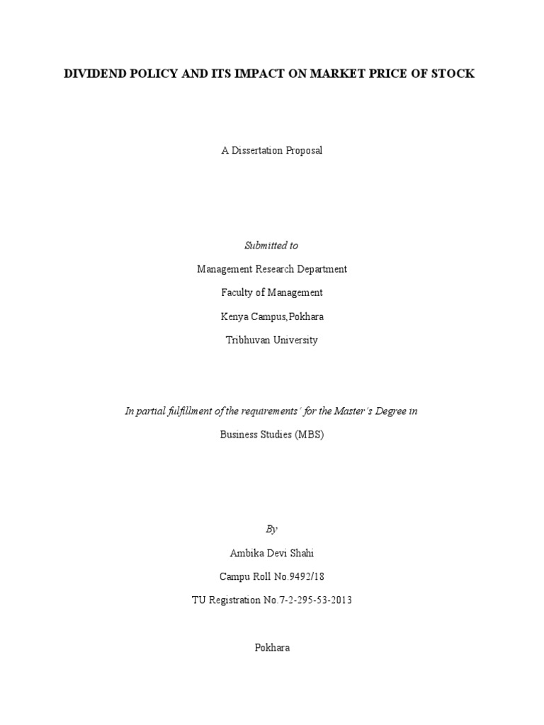 Dividend Policy and Its Impact On Market Price of Stock: A Dissertation ...