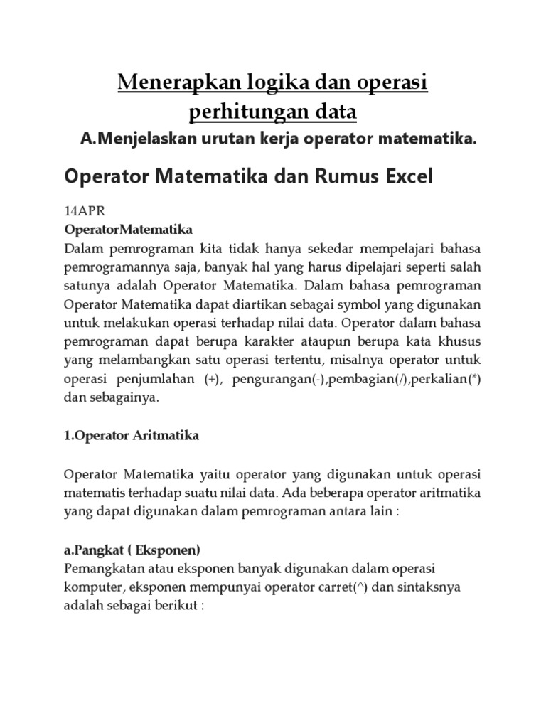 Menerapkan Logika Dan Operasi Perhitungan Data (Bagian 1) | PDF