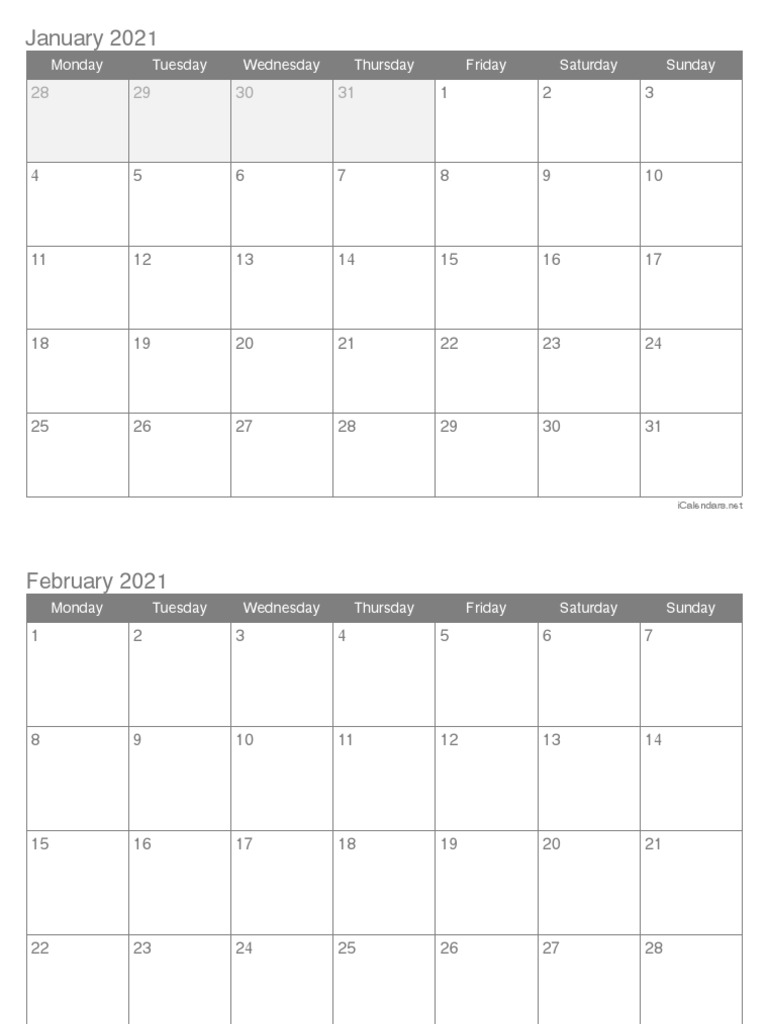 January 2021: Monday Tuesday Wednesday Thursday Friday Saturday Sunday ...