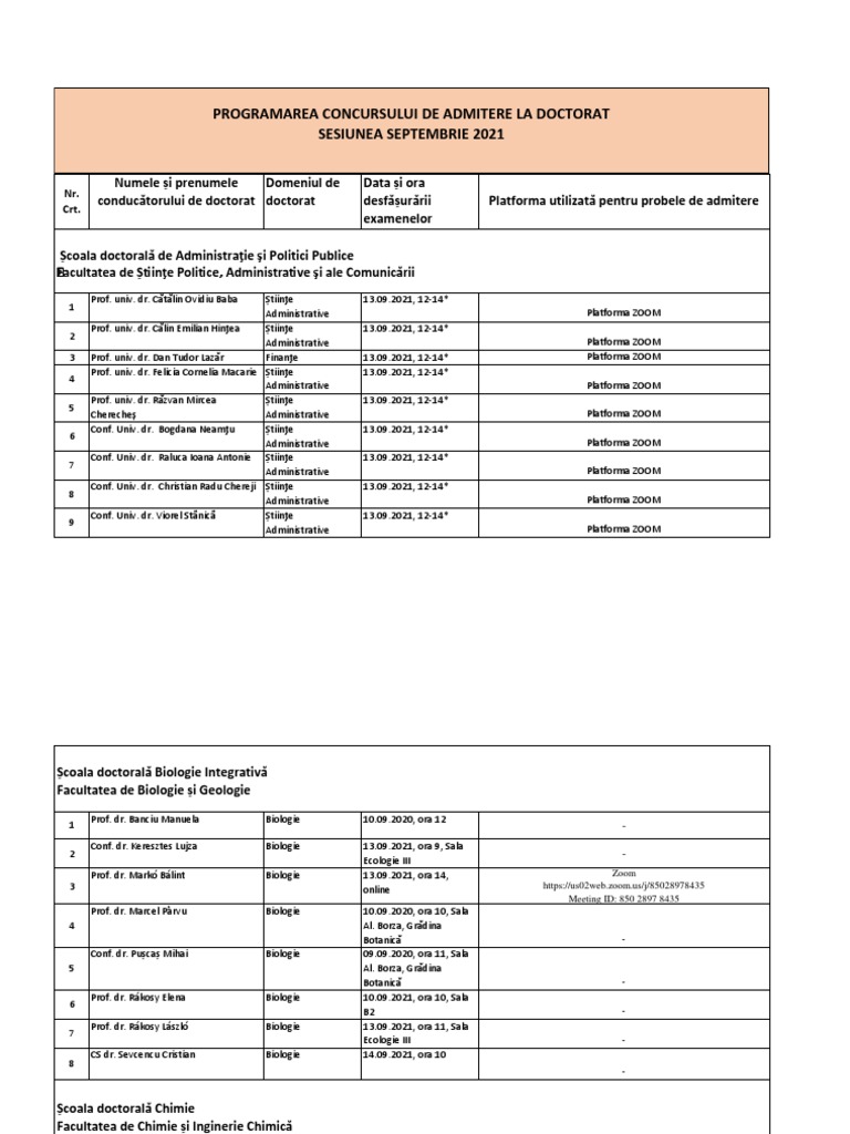 Tabel Programare Examen v3 | PDF