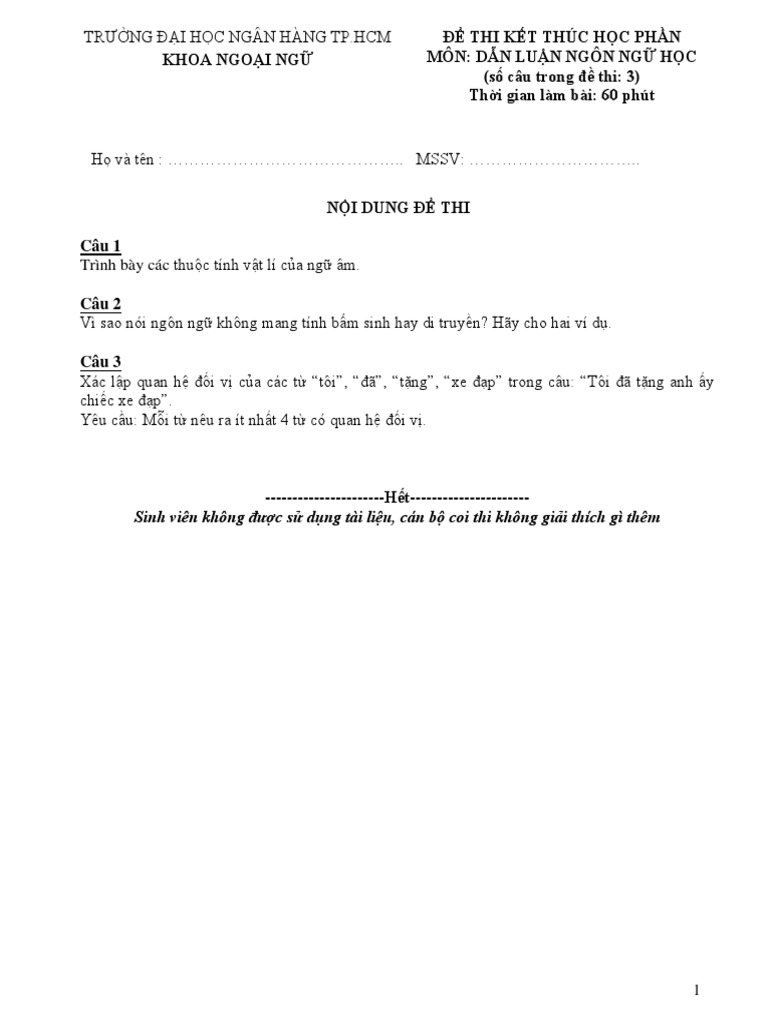 De Thi - Dan Luan Ngon Ngu Hoc - 1.1920.1 | PDF