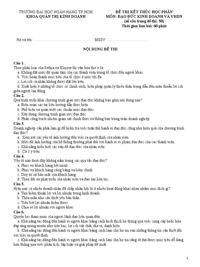 De Thi - Dao Duc KD Va VHDN - 1.1920.2 | PDF