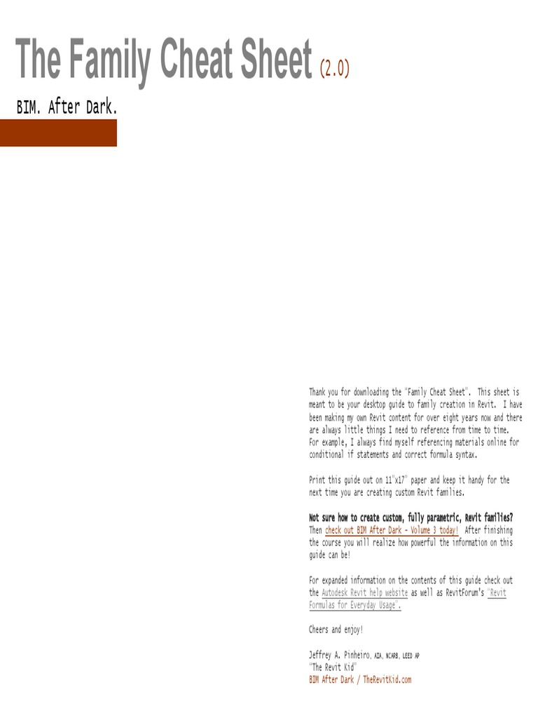 Revit Family Cheat Sheet | PDF