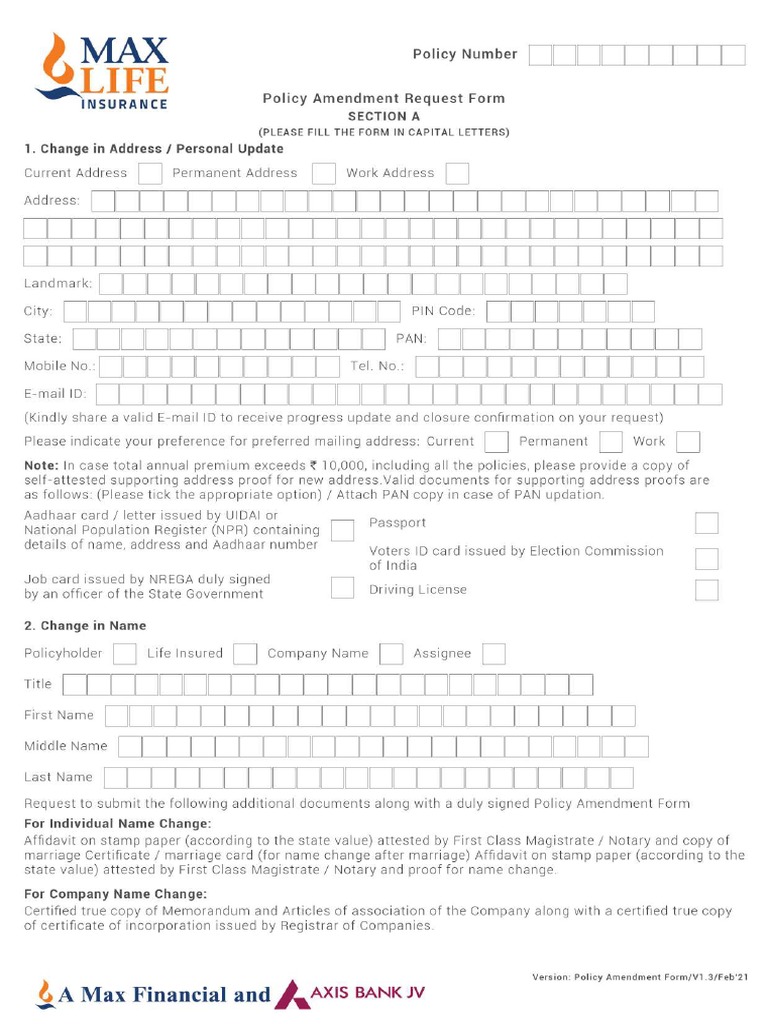 Policy Amendment Form | PDF
