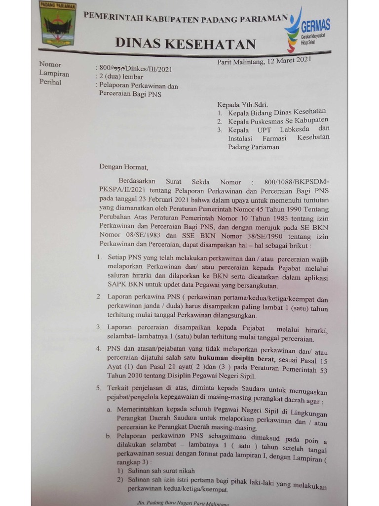 Pelaporan Perkawinan Dan Perceraian Bagi PNS | PDF