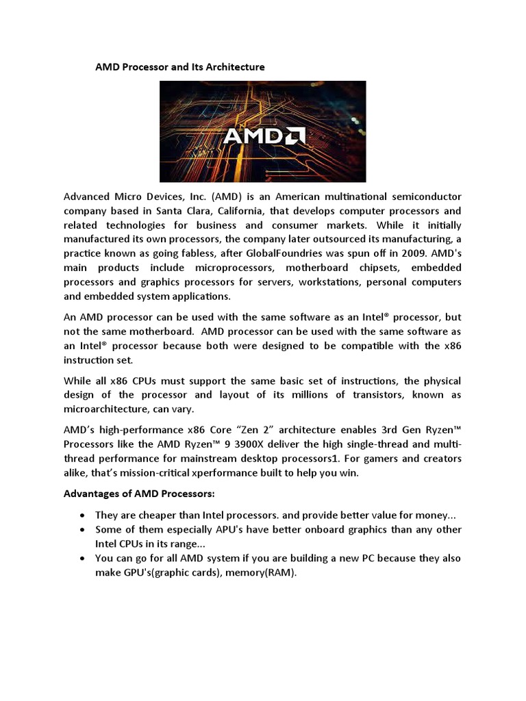 AMD Processor and Its Architecture | PDF | Advanced Micro Devices | Central Processing Unit
