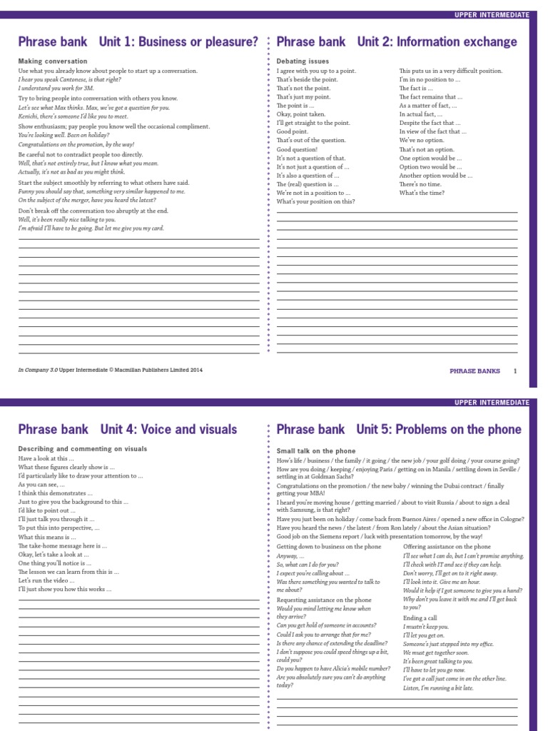 Phrase Bank Unit 2: Information Exchange Phrase Bank Unit 1: Business ...