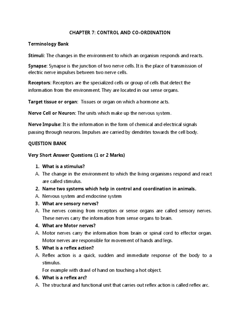 Control and Co-Ordination | PDF | Neuron | Stimulus (Physiology)
