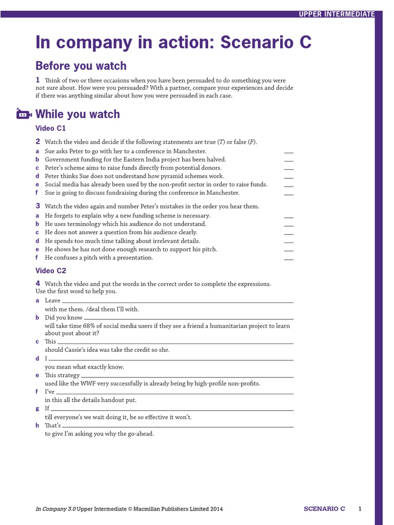 In Company in Action: Scenario C: Before You Watch | PDF | Cognition ...