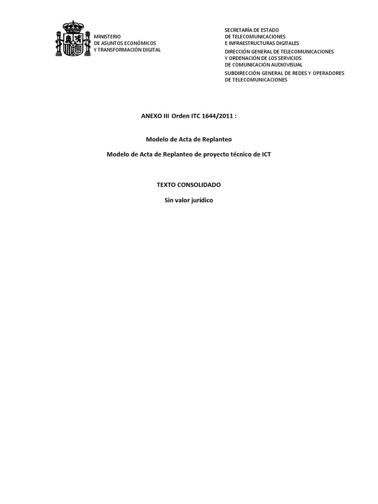Modelo de Acta de Replanteo ICT | PDF | Finanzas y dinero | Tecnología