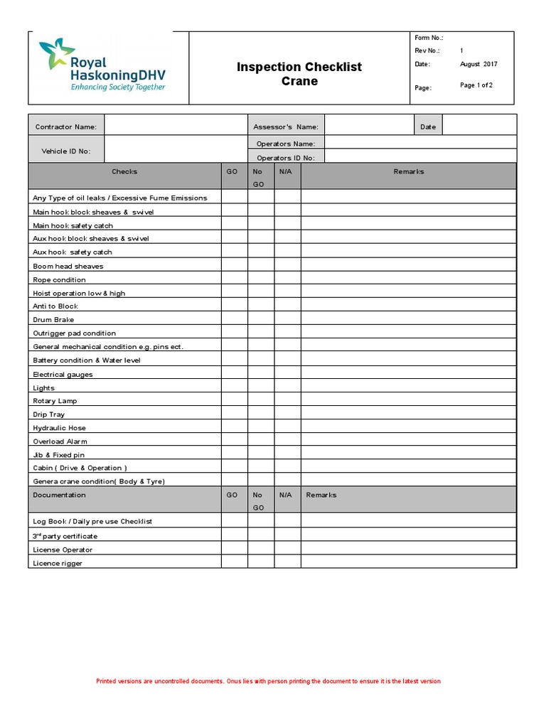 CM-510.9 Crane Checklist | PDF | Crane (Machine) | Manufactured Goods