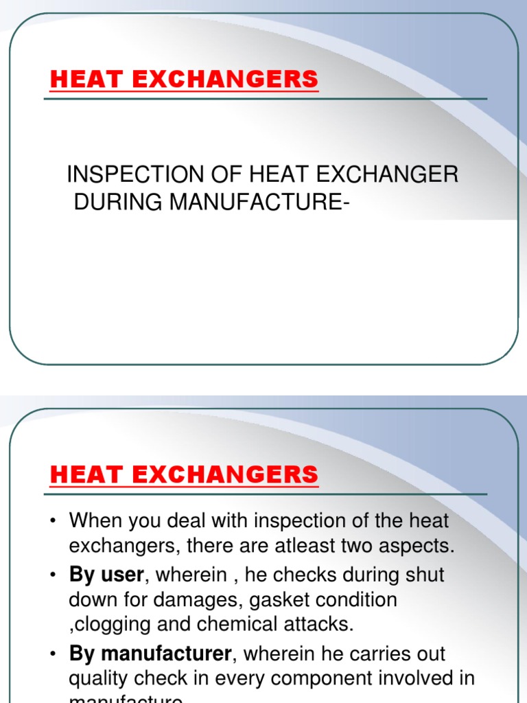 Inspection of Heat Exchanger | PDF | Pipe (Fluid Conveyance) | Heat ...