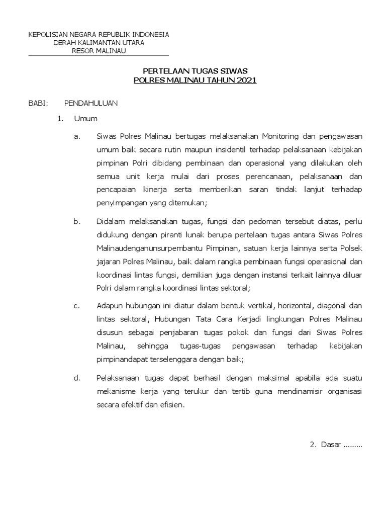 Pertelaan Tugas Siwas 2021 Perpol 02 | PDF