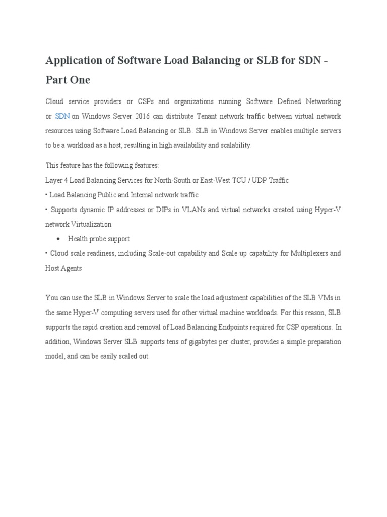 Application of Software Load Balancing or SLB For SDN | PDF | Computer Network | Hyper V