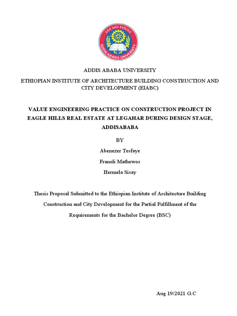PROPOSAL On Construction VE Practice in Ethiopia | PDF | Engineering ...