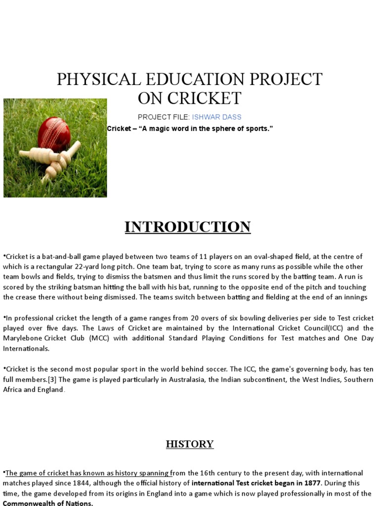 Physical Education Project On Cricket | PDF | Bowling (Cricket) | Cricket