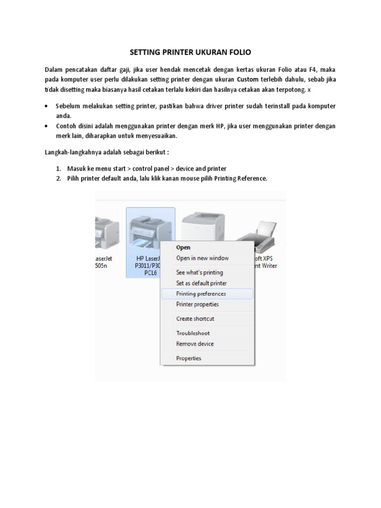 Setting Printer Folio | PDF