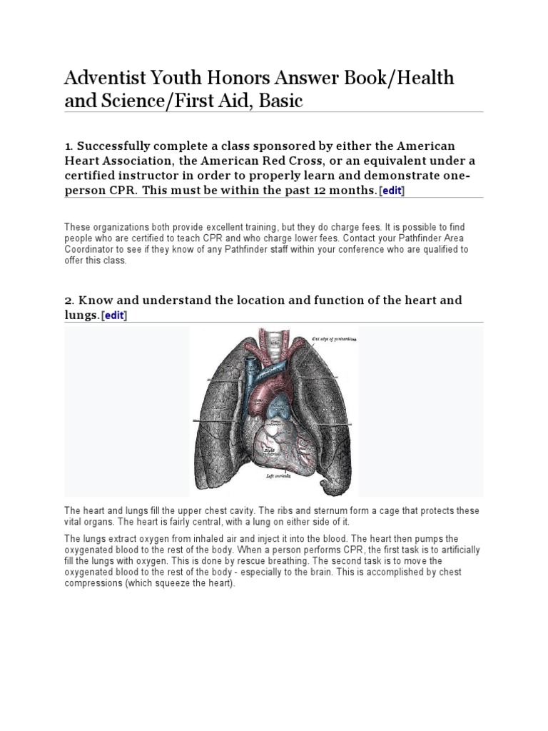 Adventist Youth Honors Answer Book/Health and Science/First Aid, Basic ...