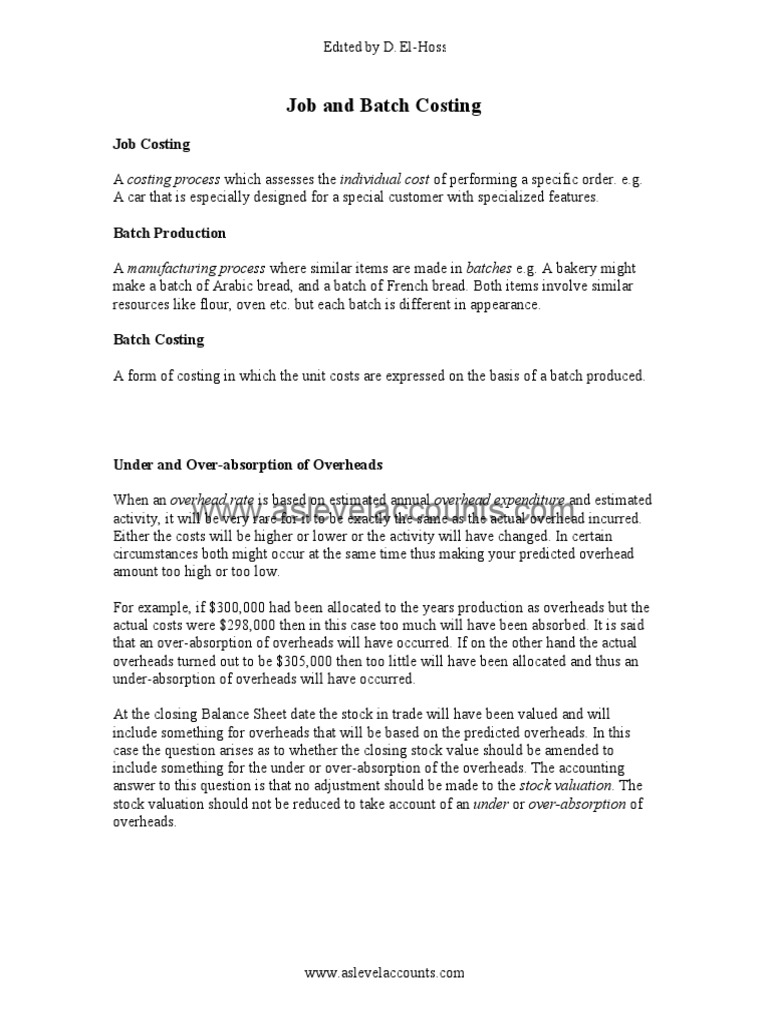Job and batch costing methods explained | PDF | Inventory | Corporations