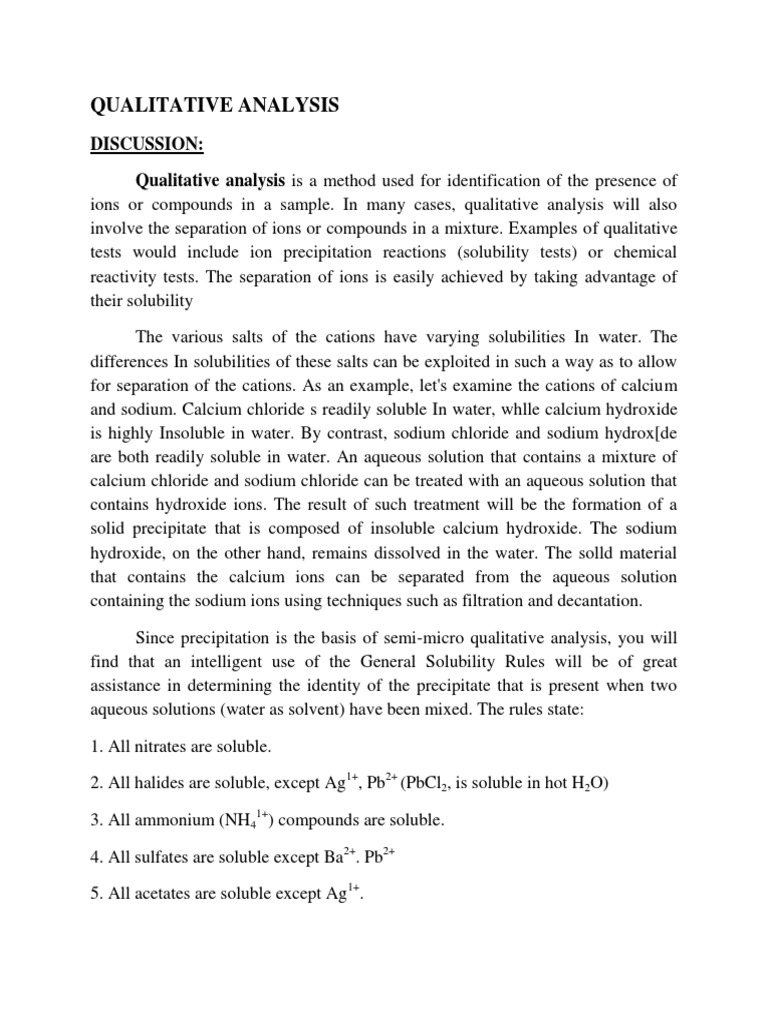 Qualitative Cation Analysis via Selective Precipitation Reactions | PDF ...