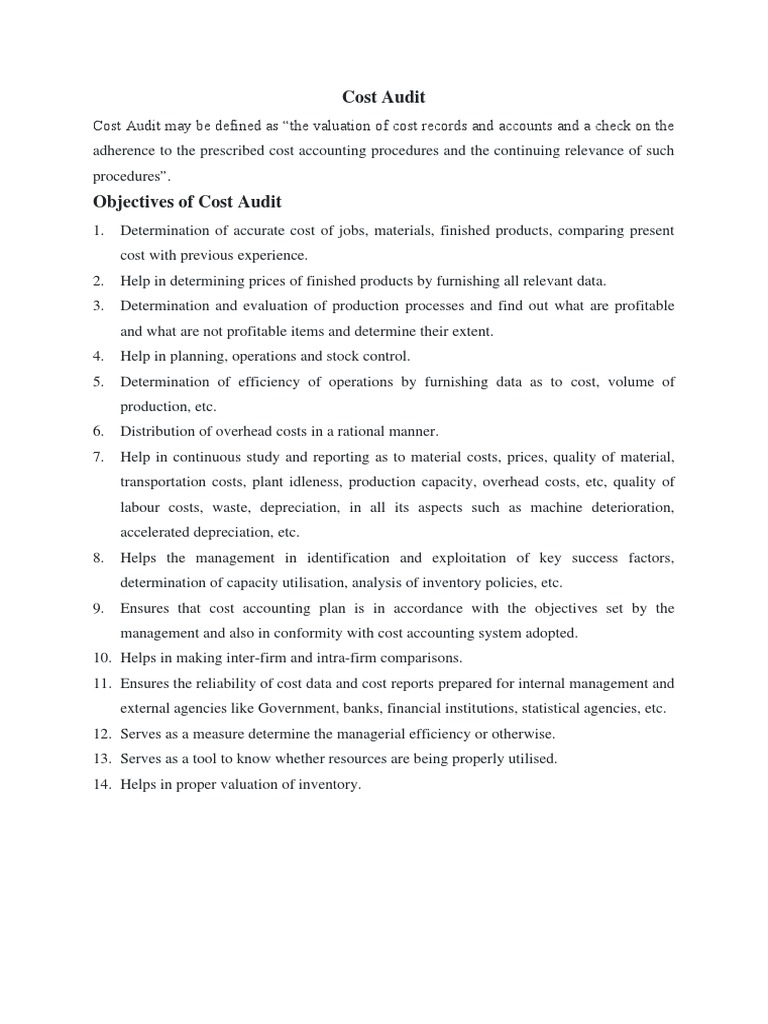 Cost Audit | PDF | Audit | Cost Accounting