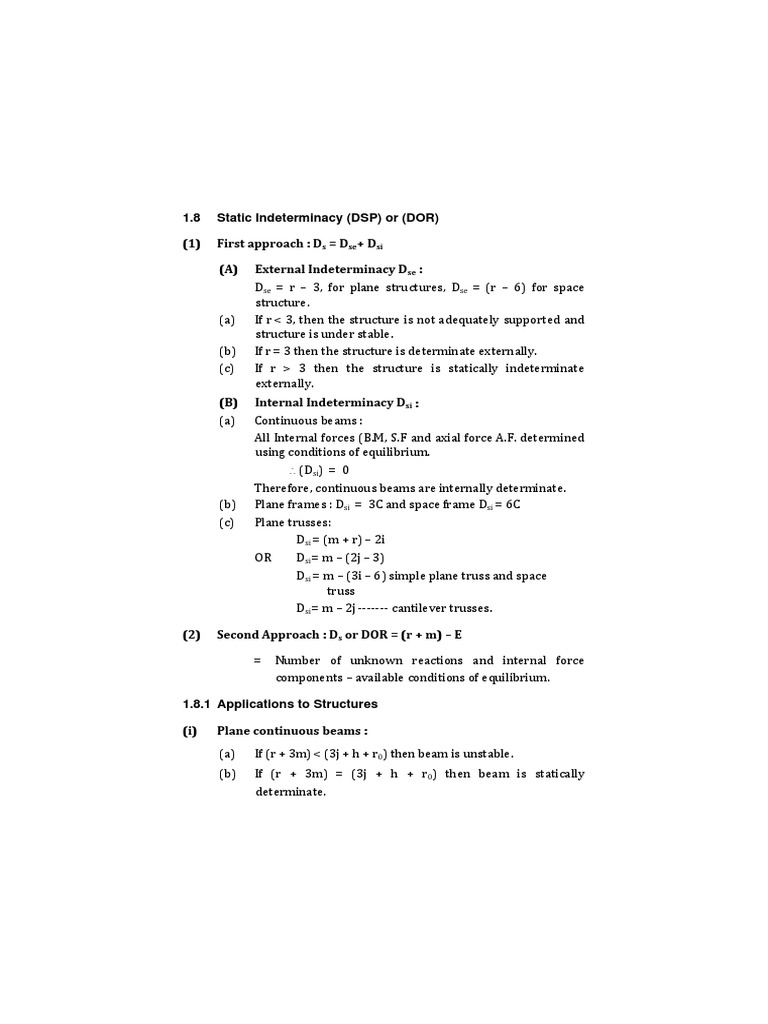 Static Indeterminacy In Structural Analysis Pdf Bending Truss