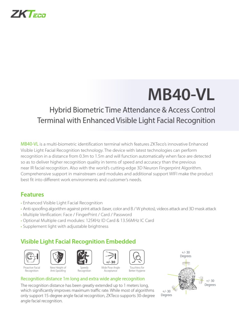 MB40-VL: Hybrid Biometric Time Attendance & Access Control Terminal ...