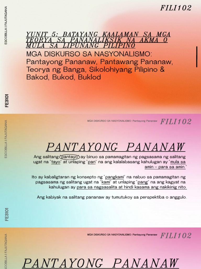 Yunit V - Pantayong Pananaw, Pantawang Pananaw, Teorya NG Banaga ...