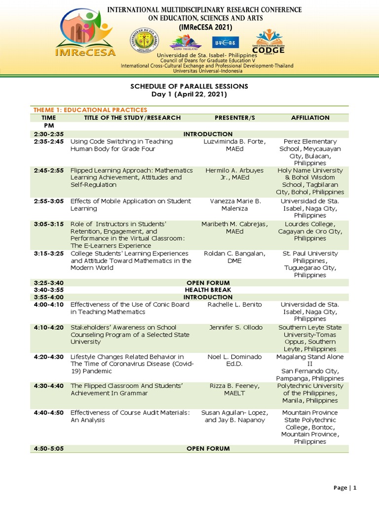 Schedule of Parallel Sessions | PDF | Philippines | Teachers