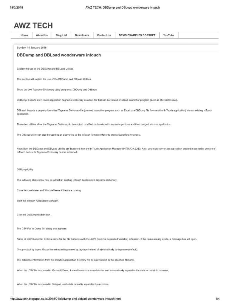 AWZ TECH - DBDump and DBLoad Wonderware Intouch | PDF