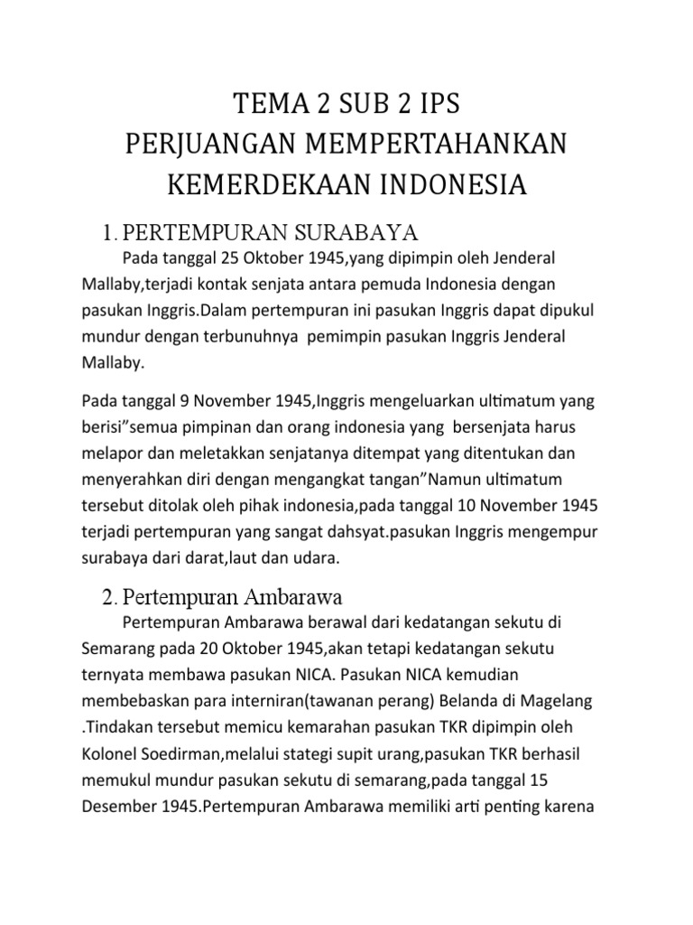 Tema 2 Sub 2 Ips KD 3.4 PERJUANGAN MEMPERTAHANKAN KEMERDEKAAN INDONESIA | PDF | Sejarah