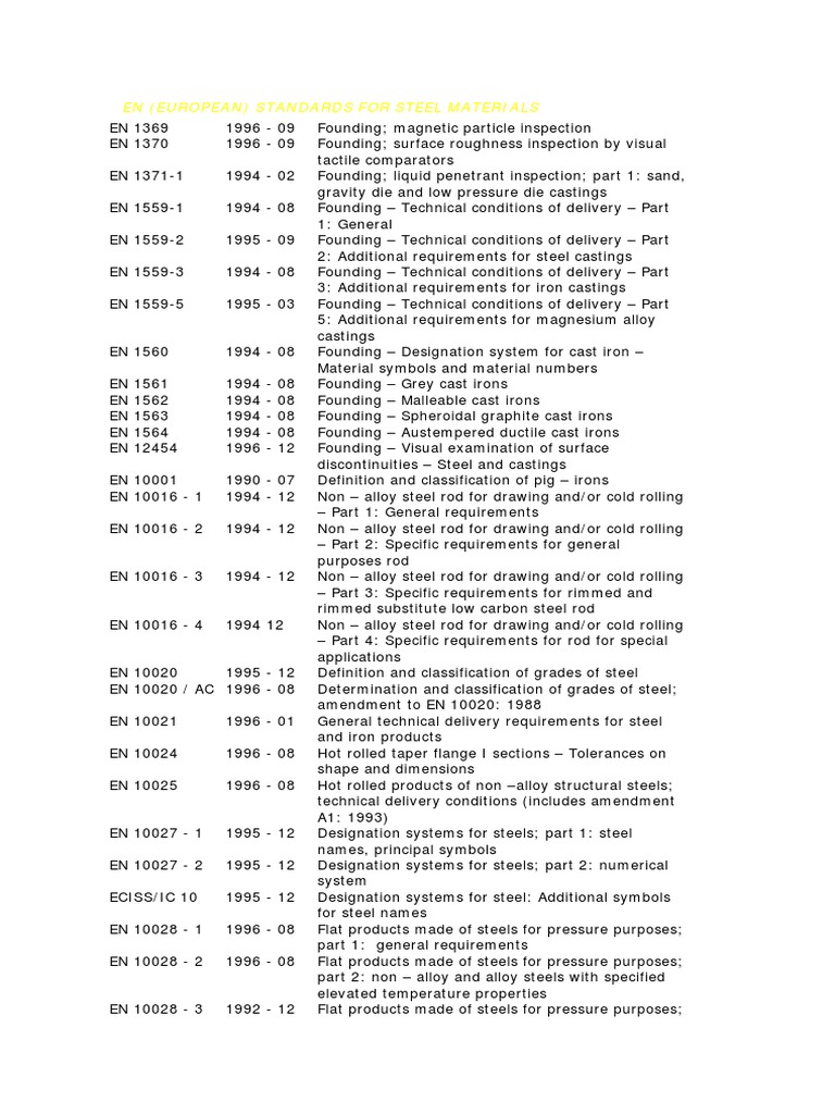 En (European) Standards For Steel Materials | PDF | Steel | Pipe (Fluid ...