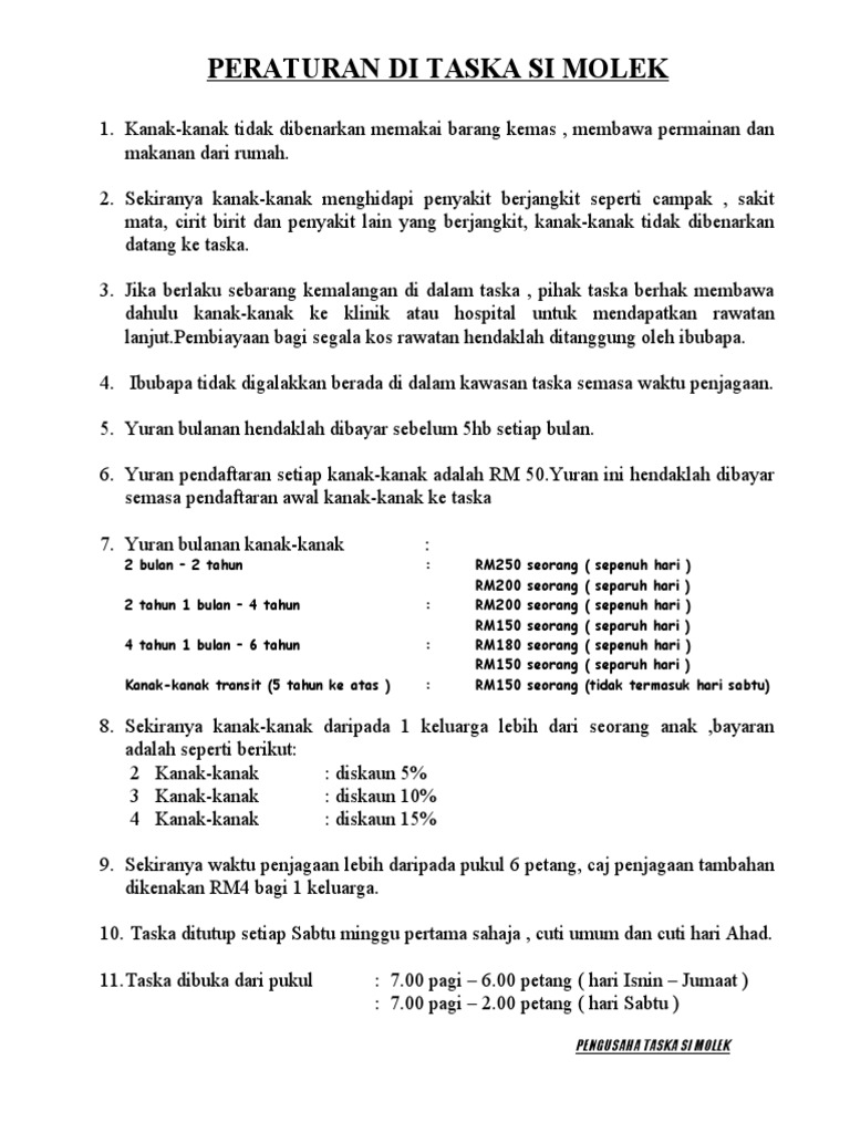 Peraturan Taska | PDF