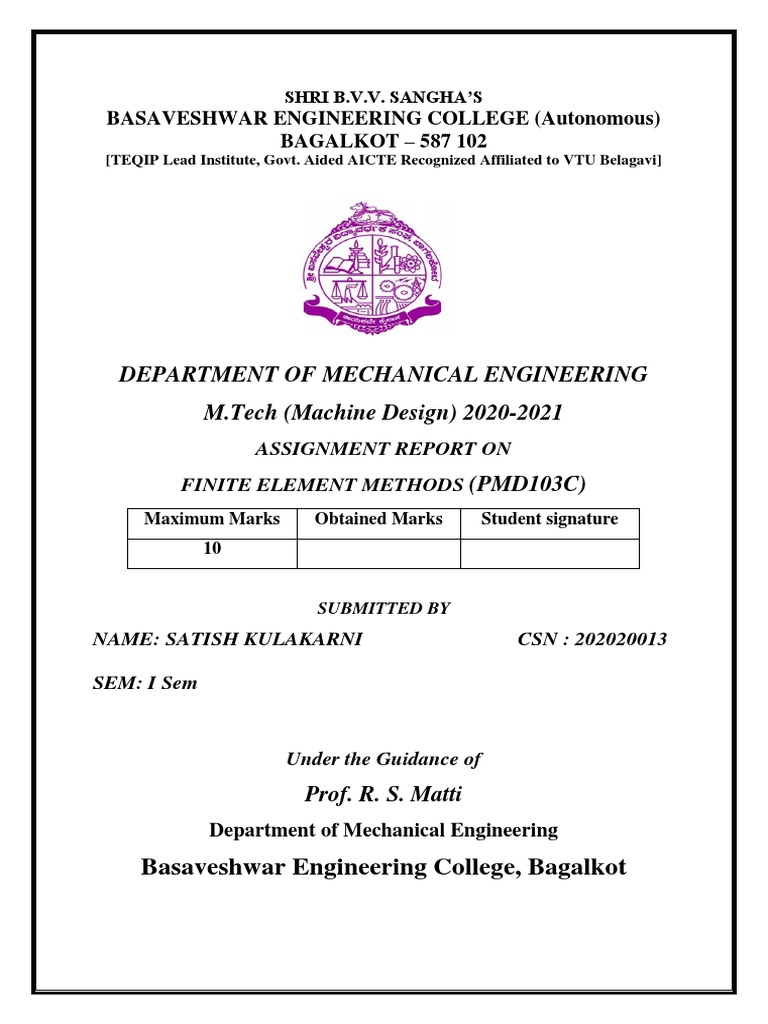 Department of Mechanical Engineering M.Tech (Machine Design) 2020-2021 ...