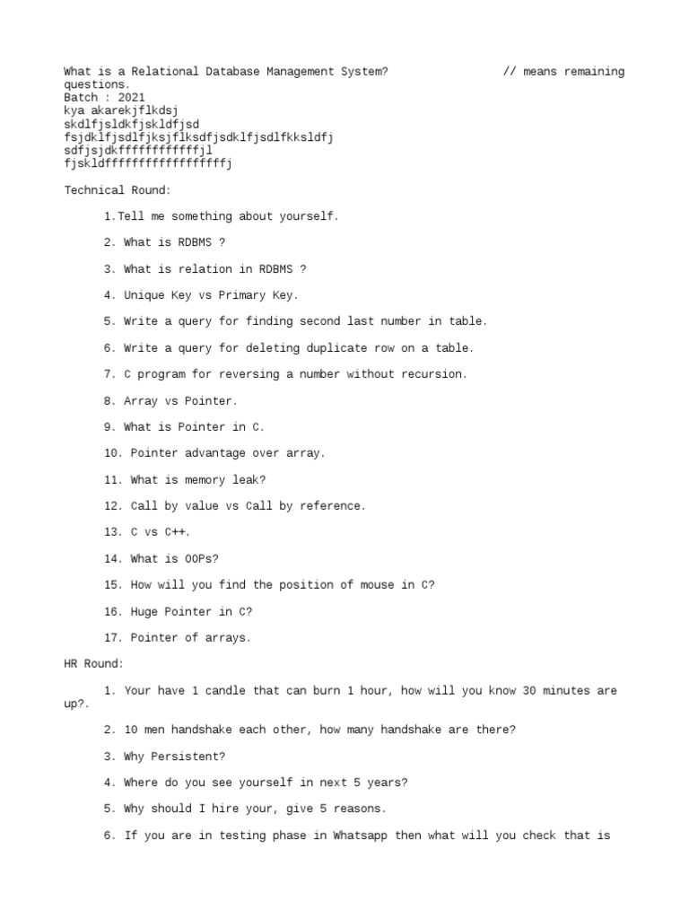 Persistent Interview Experience Online | PDF | Method (Computer Programming) | Relational Database