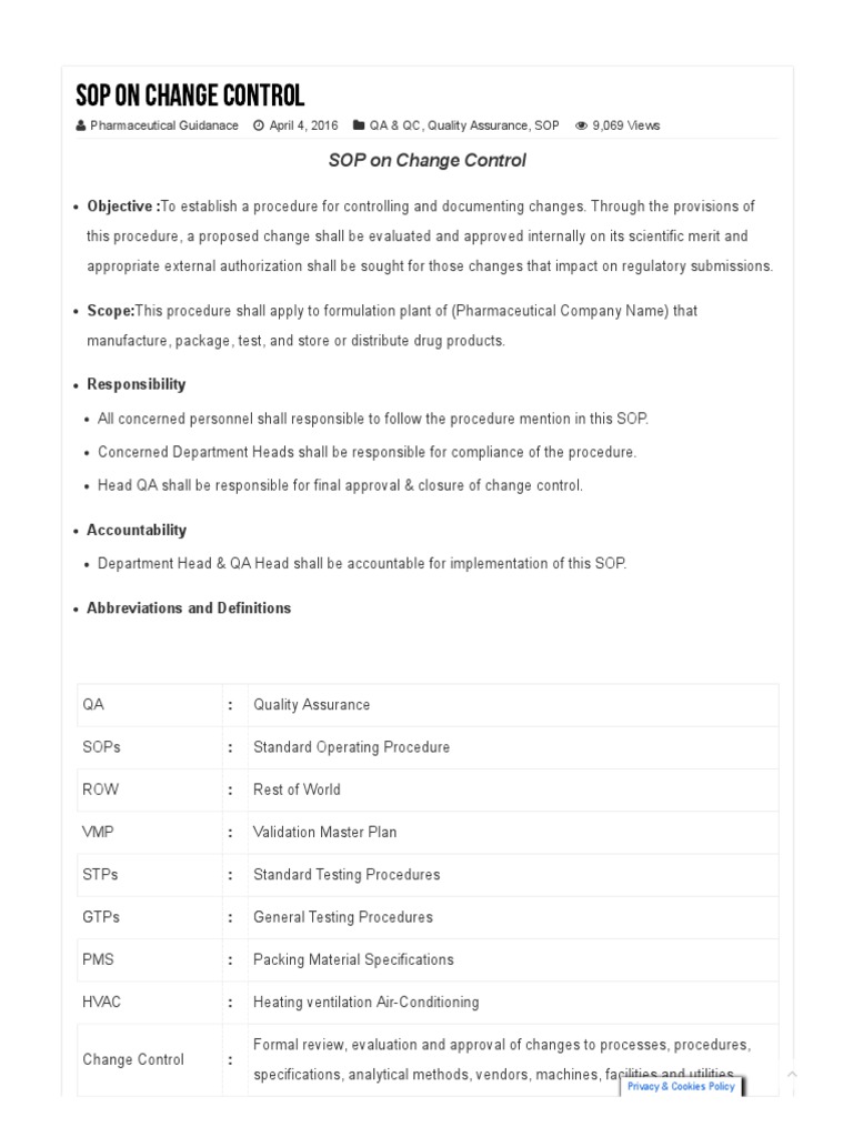 SOP On Change Control | PDF | Specification (Technical Standard ...
